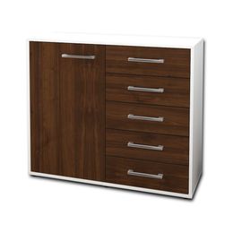 Stil.Zeit Sideboard Cecilia | Korpus Weiß | Walnuss mit Griffen (92x79x35cm)