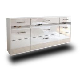 Stil.Zeit Sideboard Manchester | Korpus Weiß | Weiß hängend mit Griffen (180x79x35cm)