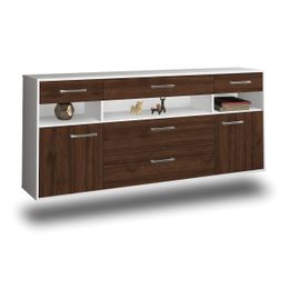 Stil.Zeit Sideboard Inglewood | Korpus Weiß | Walnuss hängend mit Griffen (180x79x35cm)