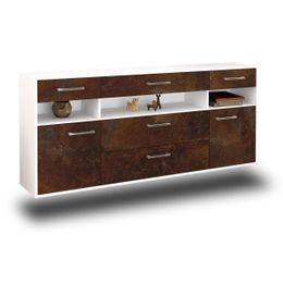 Stil.Zeit Sideboard Inglewood | Korpus Weiß | Rost hängend mit Griffen (180x79x35cm)