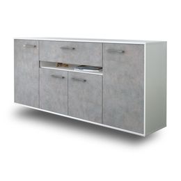 Stil.Zeit Sideboard Flint | Korpus Weiß | Beton hängend mit Griffen (180x79x35cm)