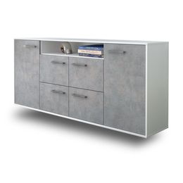 Stil.Zeit Sideboard Carrollton | Korpus Weiß | Beton hängend mit Griffen (180x79x35cm)