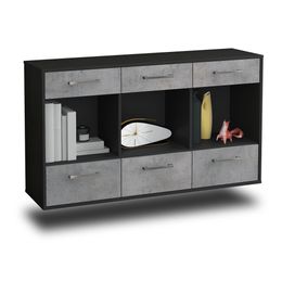 Stil.Zeit Sideboard Torrance | Korpus Anthrazit | Beton hängend mit Griffen (136x79x35cm)