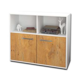 Stil.Zeit Sideboard Camilla | Korpus Weiß | Eiche mit Griffen (92x79x35cm)