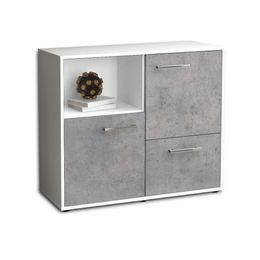 Stil.Zeit Sideboard Carina | Korpus Weiß | Beton mit Griffen (92x79x35cm)