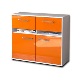 Stil.Zeit Sideboard Brunilde | Korpus Weiß | Orange mit Griffen (92x79x35cm)