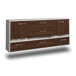 Stil.Zeit Sideboard Athens | Korpus Weiß | Walnuss hängend mit Griffen (180x79x35cm)