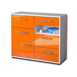 Stil.Zeit Sideboard Dariella | Korpus Weiß | Orange mit Griffen (92x79x35cm)