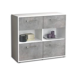 Stil.Zeit Sideboard Carmen | Korpus Weiß | Beton mit Griffen (92x79x35cm)