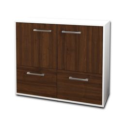 Stil.Zeit Sideboard Cara | Korpus Weiß | Walnuss mit Griffen (92x79x35cm)