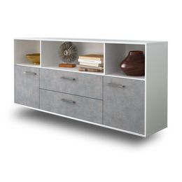 Stil.Zeit Sideboard Hartford | Korpus Weiß | Beton hängend mit Griffen (180x79x35cm)