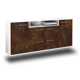 Stil.Zeit Sideboard Carrollton | Korpus Weiß | Rost hängend mit Griffen (180x79x35cm)