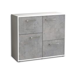 Stil.Zeit Sideboard Carla | Korpus Weiß | Beton mit Griffen (92x79x35cm)