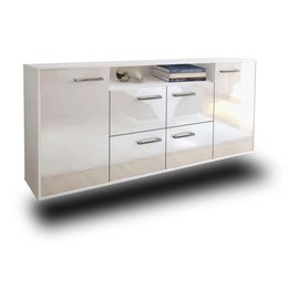 Stil.Zeit Sideboard Carrollton | Korpus Weiß | Weiß hängend mit Griffen (180x79x35cm)