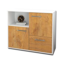 Stil.Zeit Sideboard Carina | Korpus Weiß | Eiche mit Griffen (92x79x35cm)