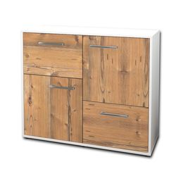 Stil.Zeit Sideboard Carla | Korpus Weiß | Pinie mit Griffen (92x79x35cm)