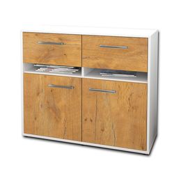 Stil.Zeit Sideboard Brunilde | Korpus Weiß | Eiche mit Griffen (92x79x35cm)