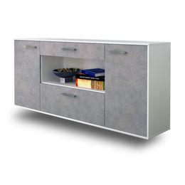 Stil.Zeit Sideboard Ann Arbor | Korpus Weiß | Beton hängend mit Griffen (180x79x35cm)