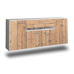 Stil.Zeit Sideboard Flint | Korpus Weiß | Pinie hängend mit Griffen (180x79x35cm)