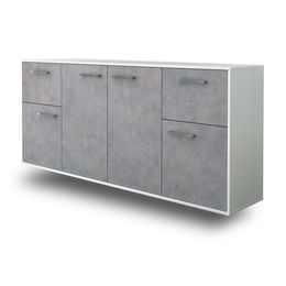 Stil.Zeit Sideboard Costa Mesa | Korpus Weiß | Beton hängend mit Griffen (180x79x35cm)