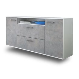 Stil.Zeit Sideboard Thousand Oaks | Korpus Weiß | Beton hängend mit Griffen (180x79x35cm)