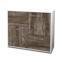 Stil.Zeit Sideboard Carla | Korpus Weiß | Treibholz mit Griffen (92x79x35cm)