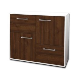 Stil.Zeit Sideboard Carla | Korpus Weiß | Walnuss mit Griffen (92x79x35cm)