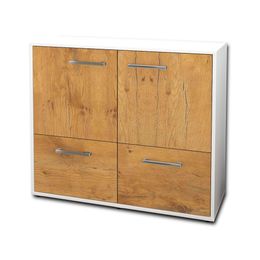 Stil.Zeit Sideboard Cara | Korpus Weiß | Eiche mit Griffen (92x79x35cm)