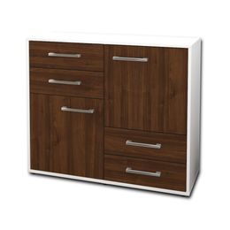 Stil.Zeit Sideboard Ciara | Korpus Weiß | Walnuss mit Griffen (92x79x35cm)