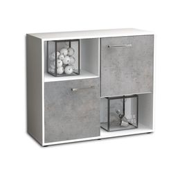 Stil.Zeit Sideboard Caralina | Korpus Weiß | Beton mit Griffen (92x79x35cm)