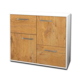 Stil.Zeit Sideboard Carla | Korpus Weiß | Eiche mit Griffen (92x79x35cm)