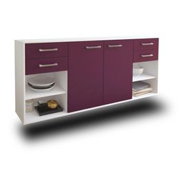 Stil.Zeit Sideboard Independence | Korpus Weiß | Lila hängend mit Griffen (180x79x35cm)