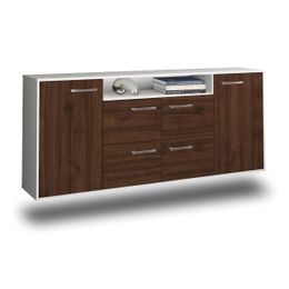 Stil.Zeit Sideboard Carrollton | Korpus Weiß | Walnuss hängend mit Griffen (180x79x35cm)