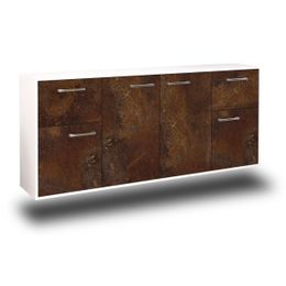 Stil.Zeit Sideboard Costa Mesa | Korpus Weiß | Rost hängend mit Griffen (180x79x35cm)