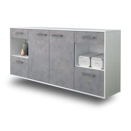 Stil.Zeit Sideboard Charleston | Korpus Weiß | Beton hängend mit Griffen (180x79x35cm)