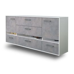 Stil.Zeit Sideboard Athens | Korpus Weiß | Beton hängend mit Griffen (180x79x35cm)