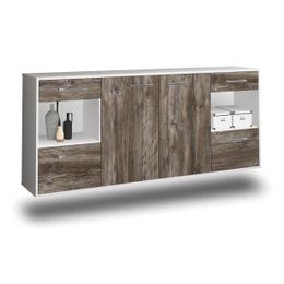 Stil.Zeit Sideboard Charleston | Korpus Weiß | Treibholz hängend mit Griffen (180x79x35cm)