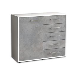 Stil.Zeit Sideboard Cecilia | Korpus Weiß | Beton mit Griffen (92x79x35cm)