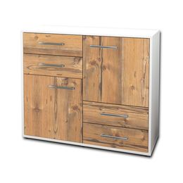 Stil.Zeit Sideboard Ciara | Korpus Weiß | Pinie mit Griffen (92x79x35cm)