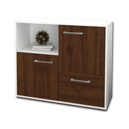 Stil.Zeit Sideboard Carina | Korpus Weiß | Walnuss mit Griffen (92x79x35cm)