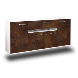 Stil.Zeit Sideboard Flint | Korpus Weiß | Rost hängend mit Griffen (180x79x35cm)