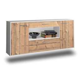 Stil.Zeit Sideboard Ann Arbor | Korpus Weiß | Pinie hängend mit Griffen (180x79x35cm)