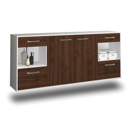 Stil.Zeit Sideboard Charleston | Korpus Weiß | Walnuss hängend mit Griffen (180x79x35cm)