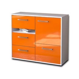 Stil.Zeit Sideboard Davina | Korpus Weiß | Orange mit Griffen (92x79x35cm)