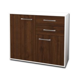 Stil.Zeit Sideboard Chantal | Korpus Weiß | Walnuss mit Griffen (92x79x35cm)