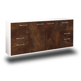 Stil.Zeit Sideboard Beaumont | Korpus Weiß | Rost hängend mit Griffen (180x79x35cm)