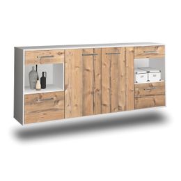 Stil.Zeit Sideboard Charleston | Korpus Weiß | Pinie hängend mit Griffen (180x79x35cm)