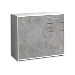 Stil.Zeit Sideboard Chantal | Korpus Weiß | Beton mit Griffen (92x79x35cm)