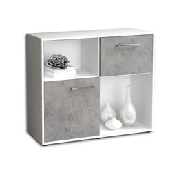 Stil.Zeit Sideboard Carola | Korpus Weiß | Beton mit Griffen (92x79x35cm)