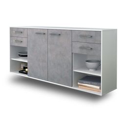 Stil.Zeit Sideboard Independence | Korpus Weiß | Beton hängend mit Griffen (180x79x35cm)